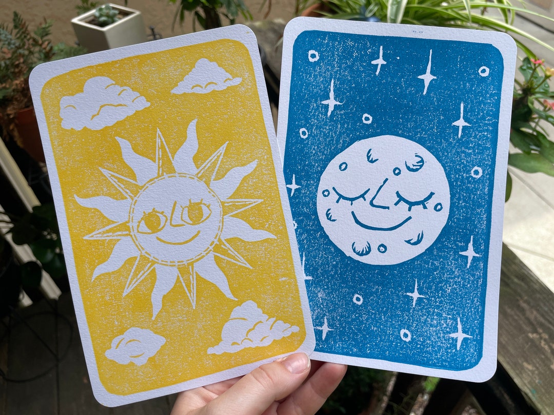 Sun and Moon Linocut Print Set - Etsy