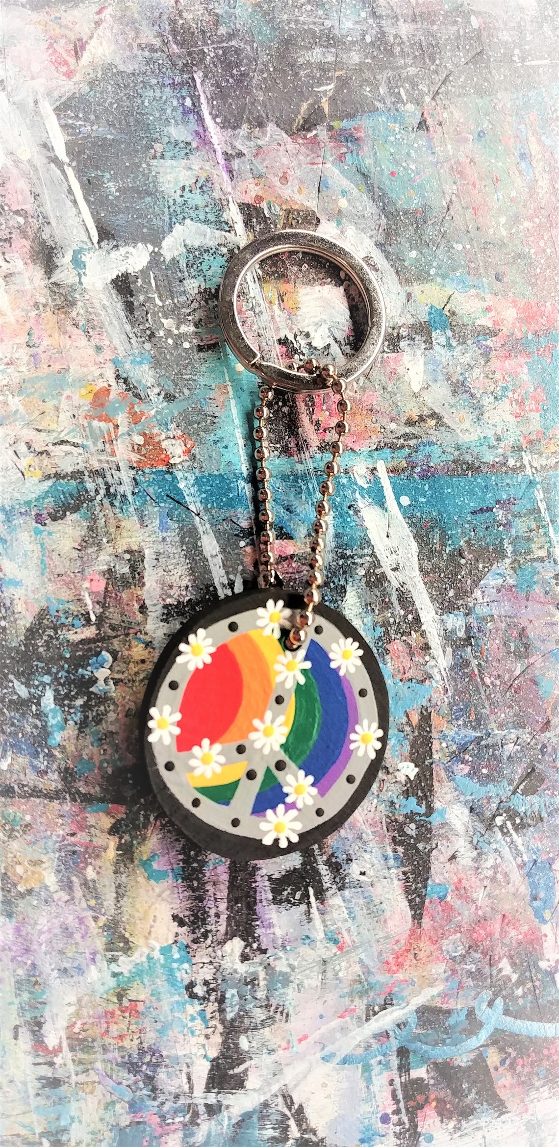 Rainbow Key Chain Peace Sign Keychain Lanyard Gift Pride - Etsy Canada