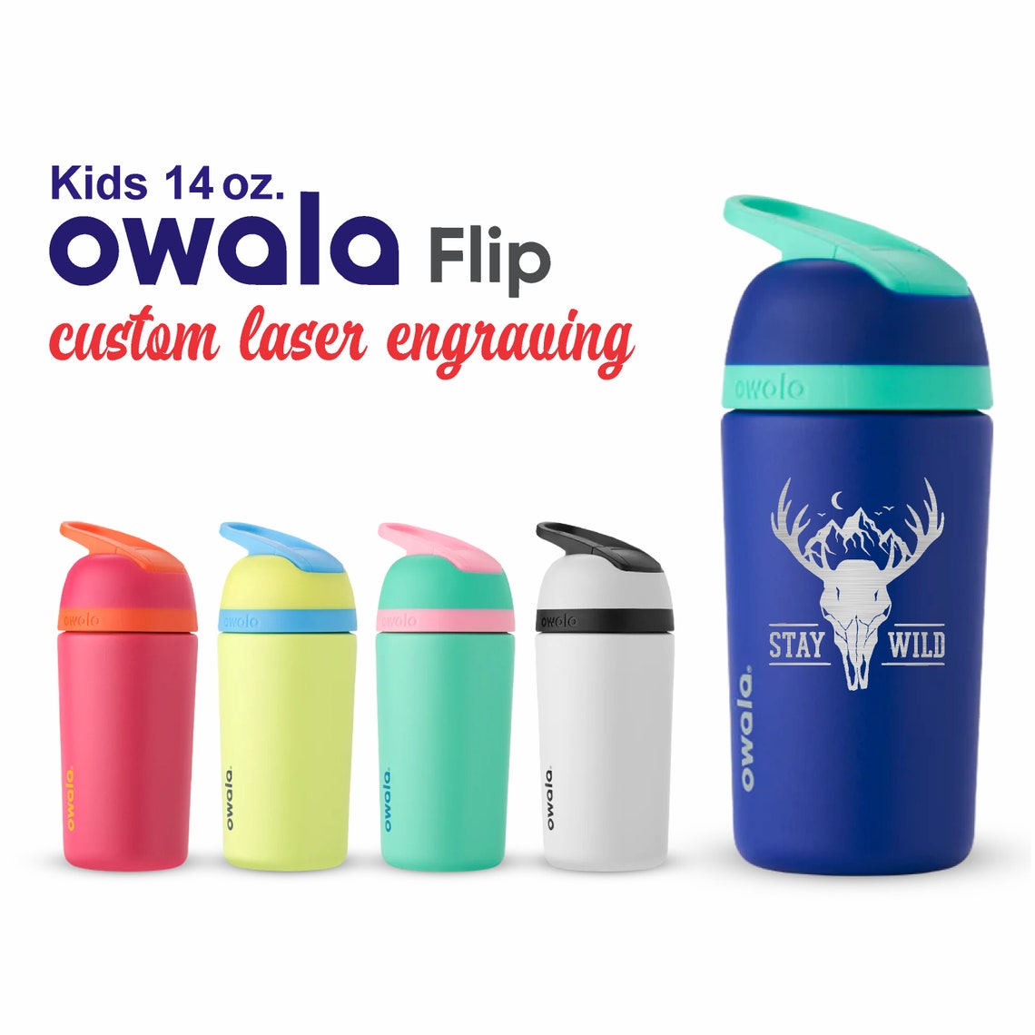 Owala Kids 14oz Stainless Steel Flip Bottle FREE Laser - Etsy
