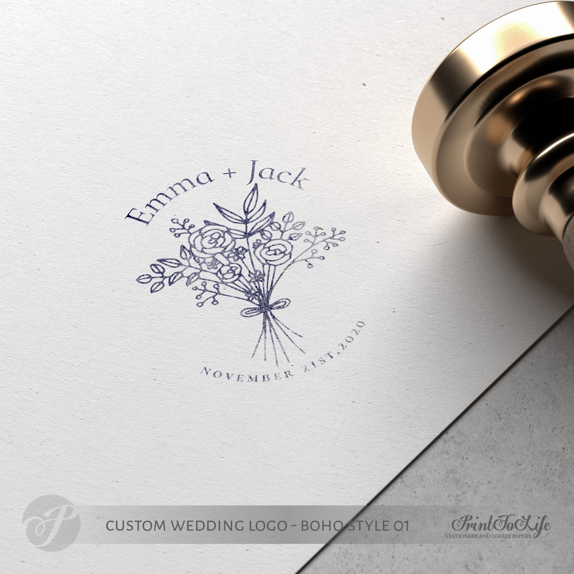 Wedding Logo Design Custom Wedding Stamp Bouquet Wedding - Etsy