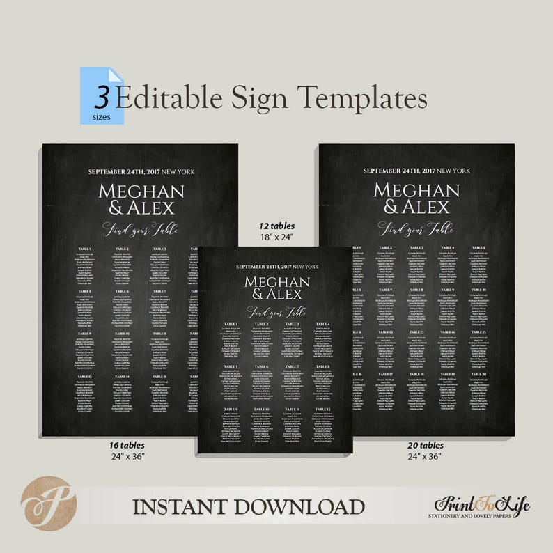 Seating Table Sign Wedding Seating Chart Printable - Etsy