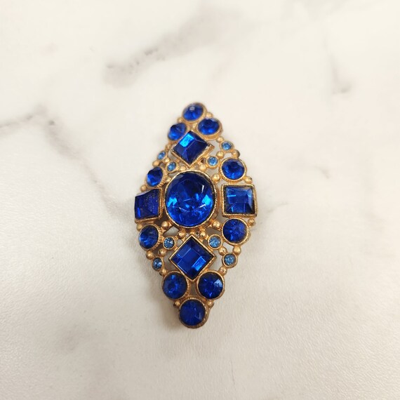 Vintage Czech Cobalt Blue Glass Brooch - Gem