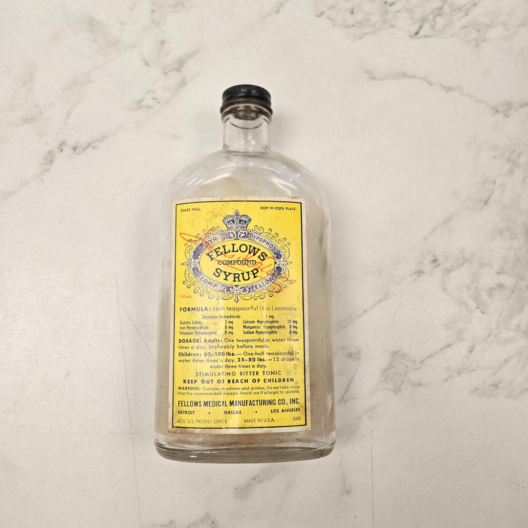 Antique Fellows Compound Syrup Glass Medicine Bottle With Original ...