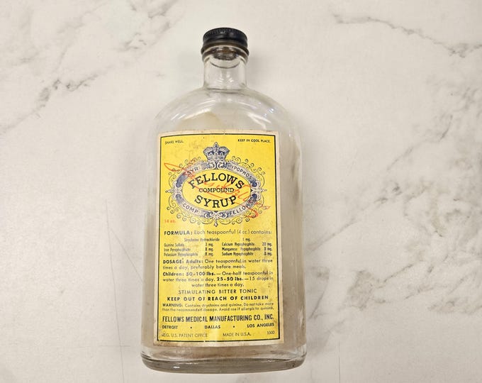 Antique Fellows Compound Syrup Glass Medicine Bottle With Original ...