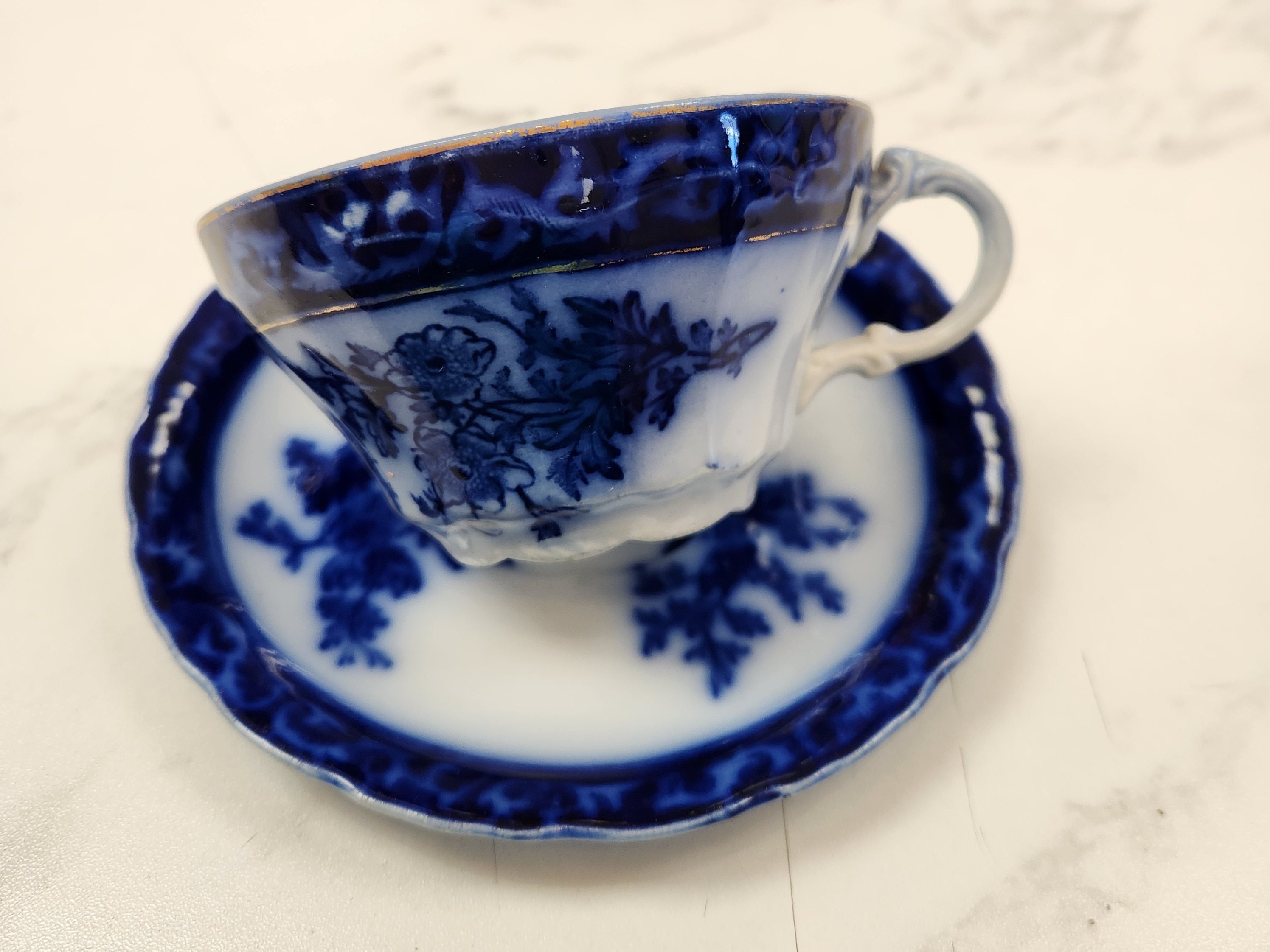 Antique Flow Blue Stanley Pottery Teacup and Saucer Set - Etsy