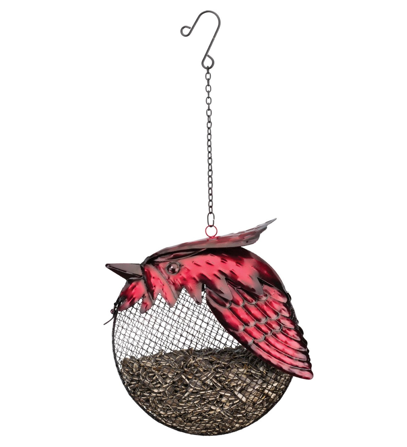 Cardinal Fat Bird Metal Hanging Seed Feeder Regal Gifts Red Black ...