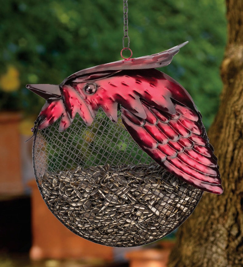 Cardinal Fat Bird Metal Hanging Seed Feeder Regal Gifts Red Black ...