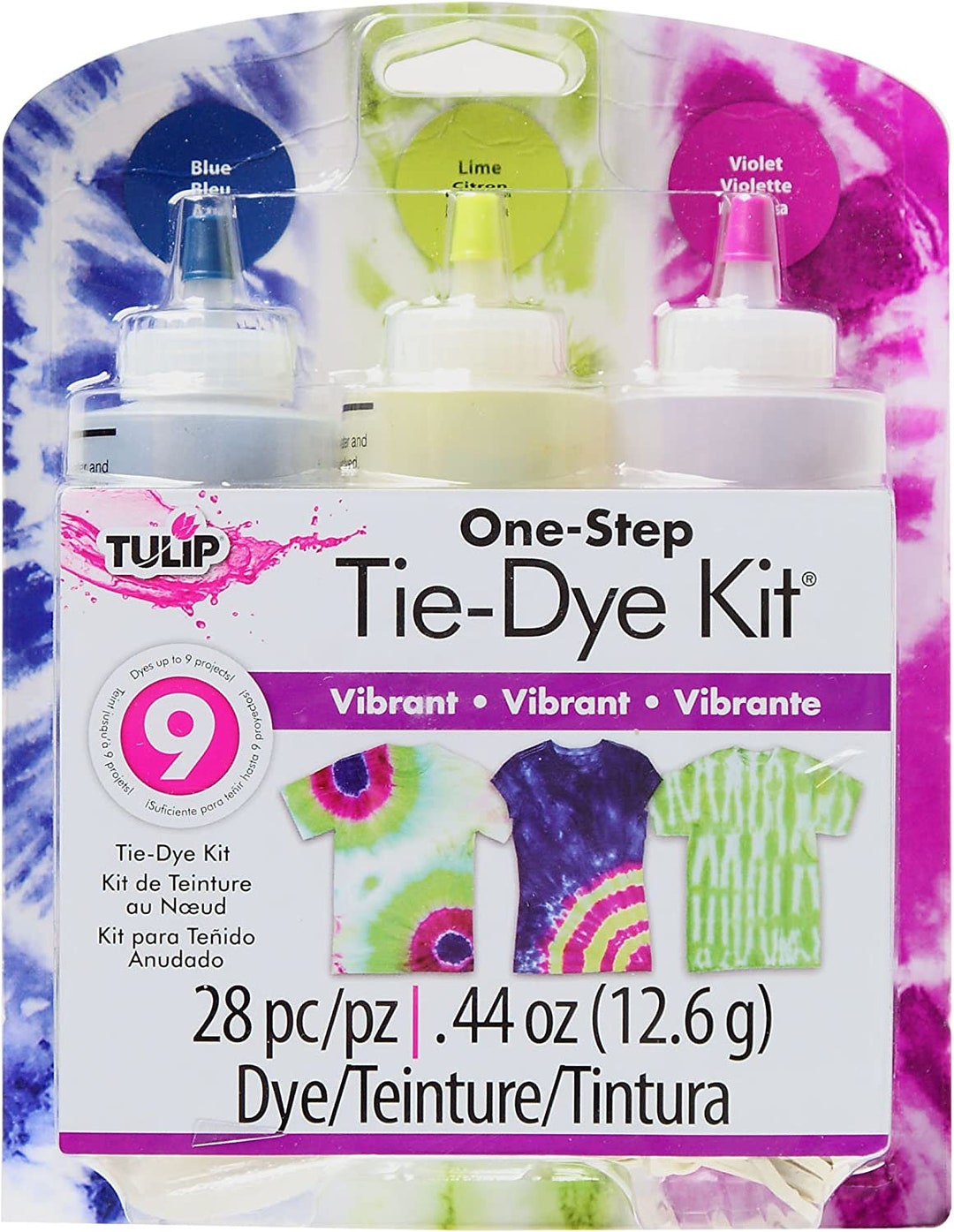Vibrant One Step Tie Dye Craft Activity Kit Fabric Art Blue Lime Violet ...