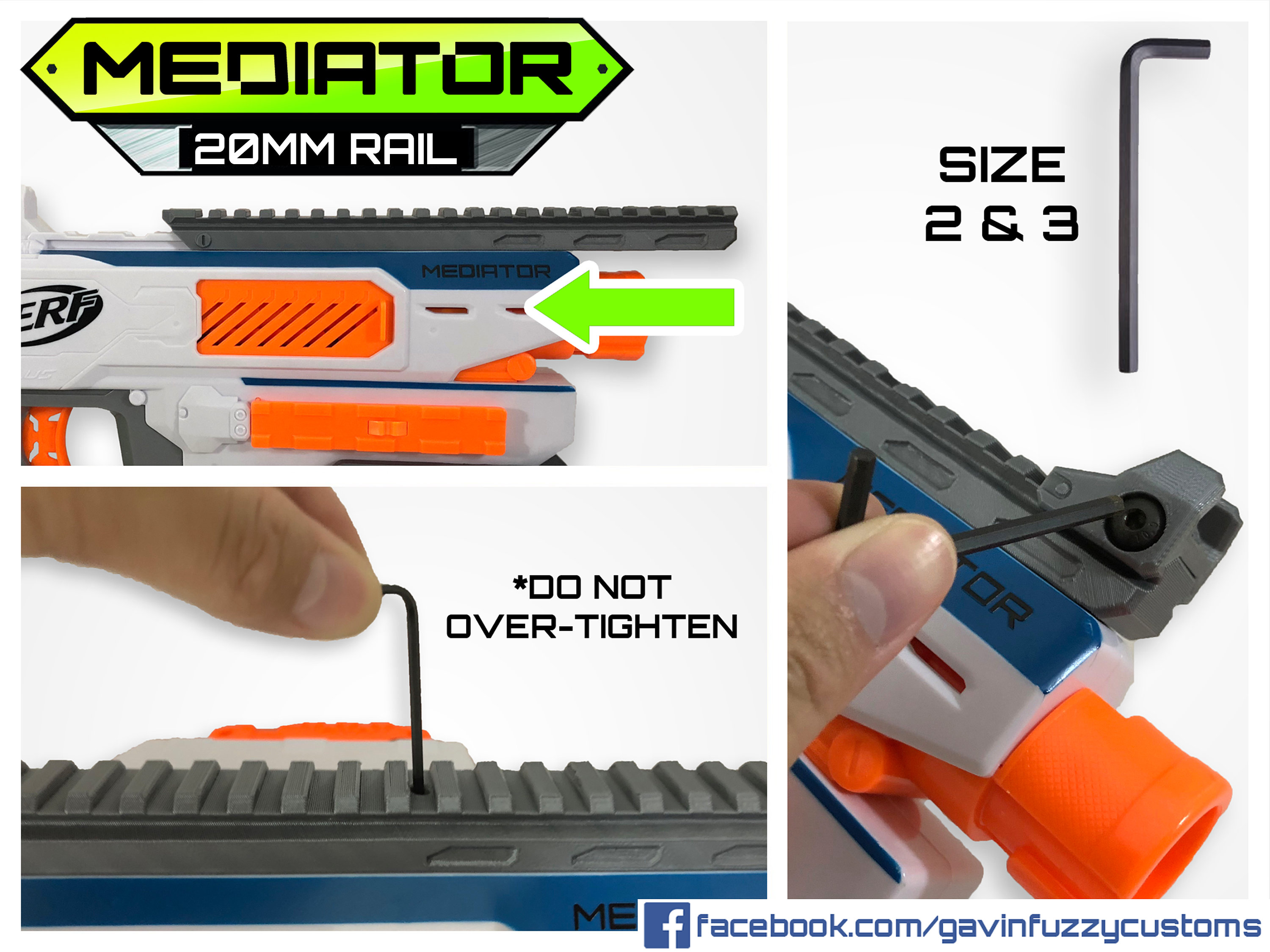 Nerf Mediator Top 20mm Rail + Front Sight - Etsy