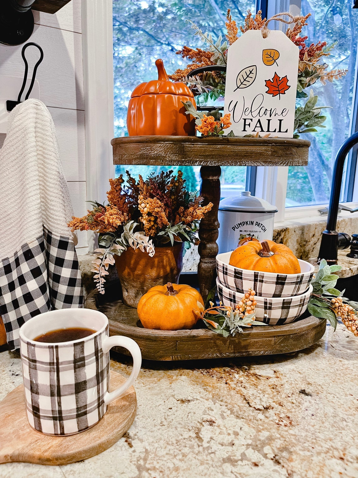2 Tier OVAL Tray in Walnut Stain Rustic Cottage Farmhouse - Etsy