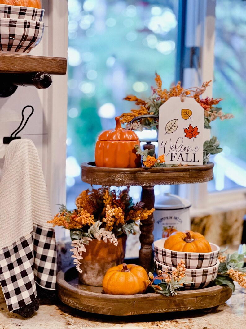 2 Tier OVAL Tray in Walnut Stain Rustic Cottage Farmhouse - Etsy