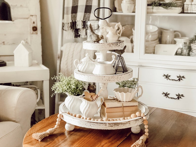 3 Tier White Distressed Tray Rustic Cottage Farmhouse and - Etsy