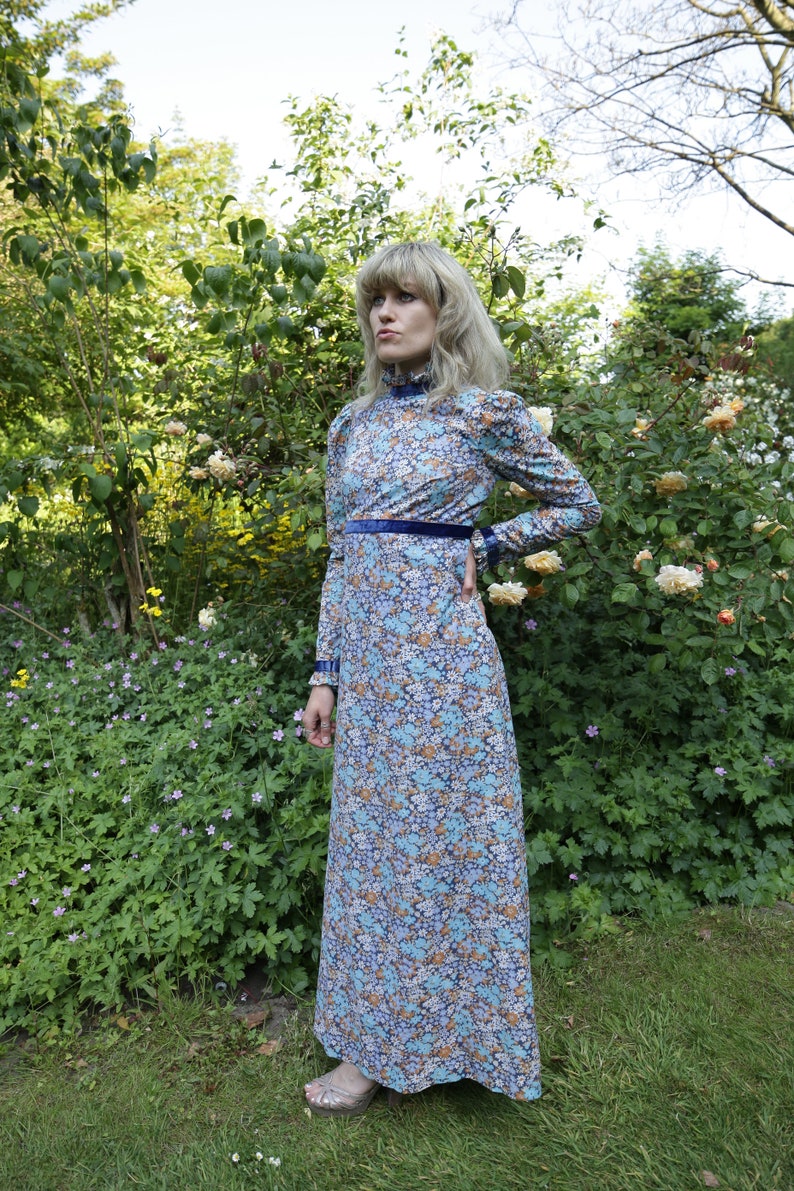Vintage QUAD 1960s 1970s 60s 70s Floral Prairie Dress High Neck Rare ...