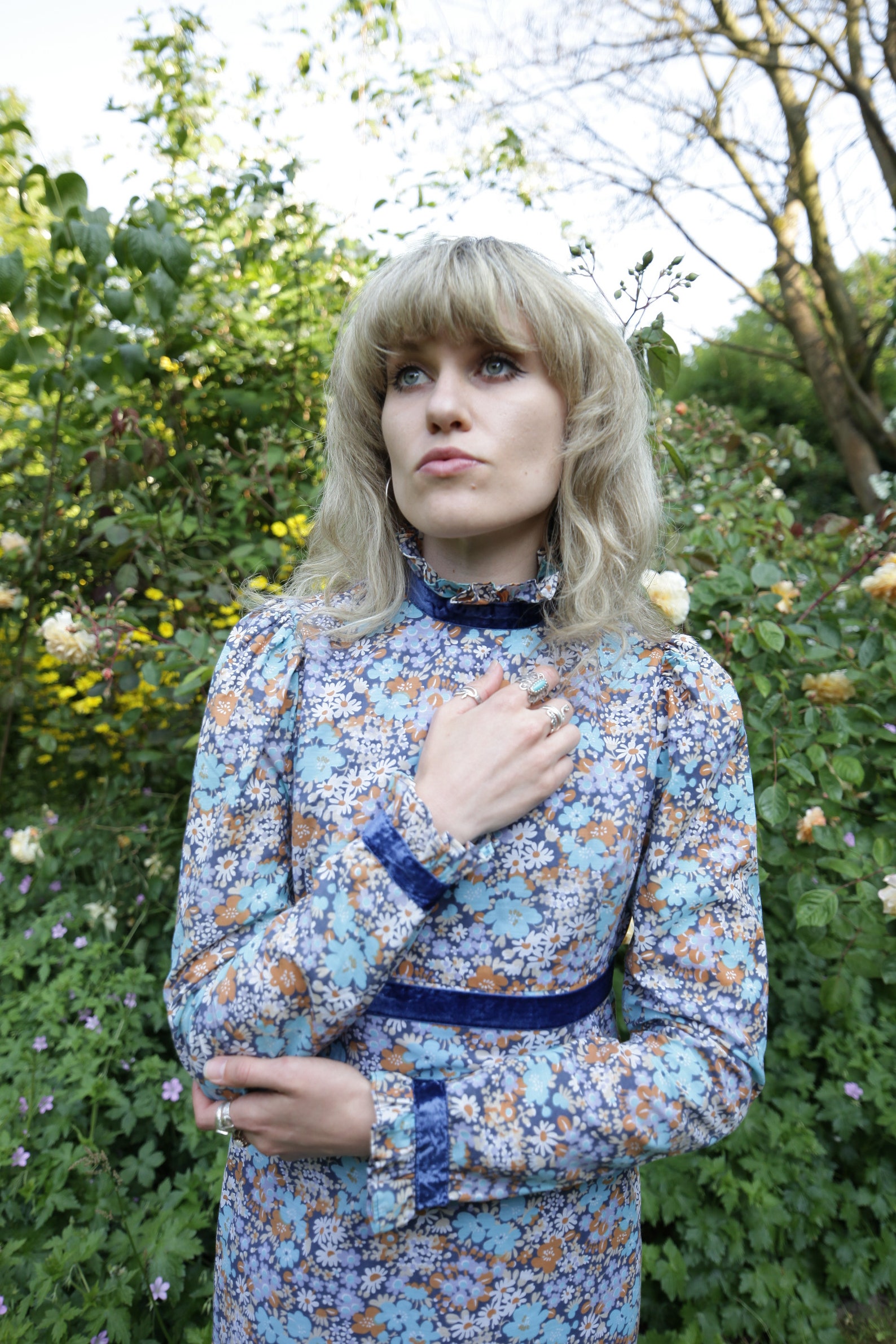 Vintage QUAD 1960s 1970s 60s 70s Floral Prairie Dress High Neck Rare ...