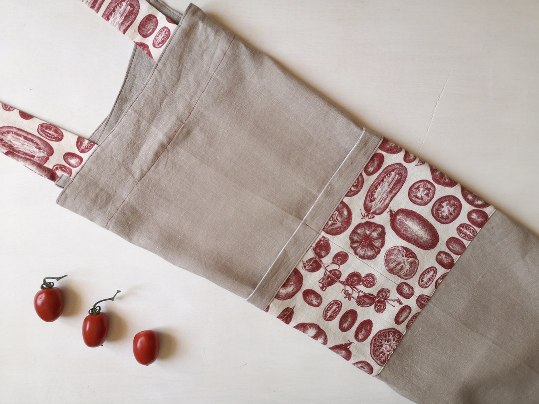 Japanese Model Linen Apron With Tomato Design Pocket - Etsy