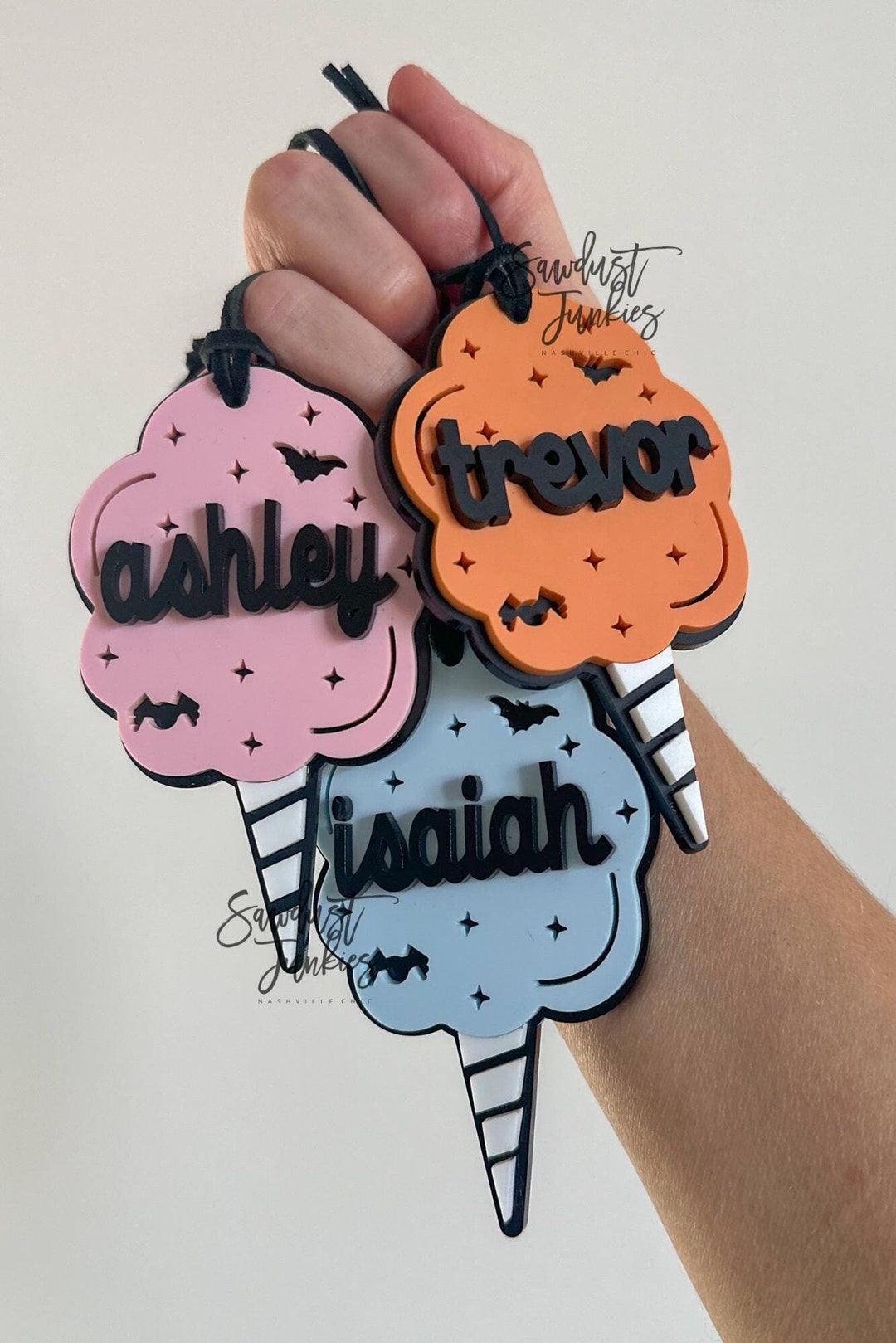 Personalized Halloween Cotton Candy Tag | Acrylic Boo Basket Name Tag ...