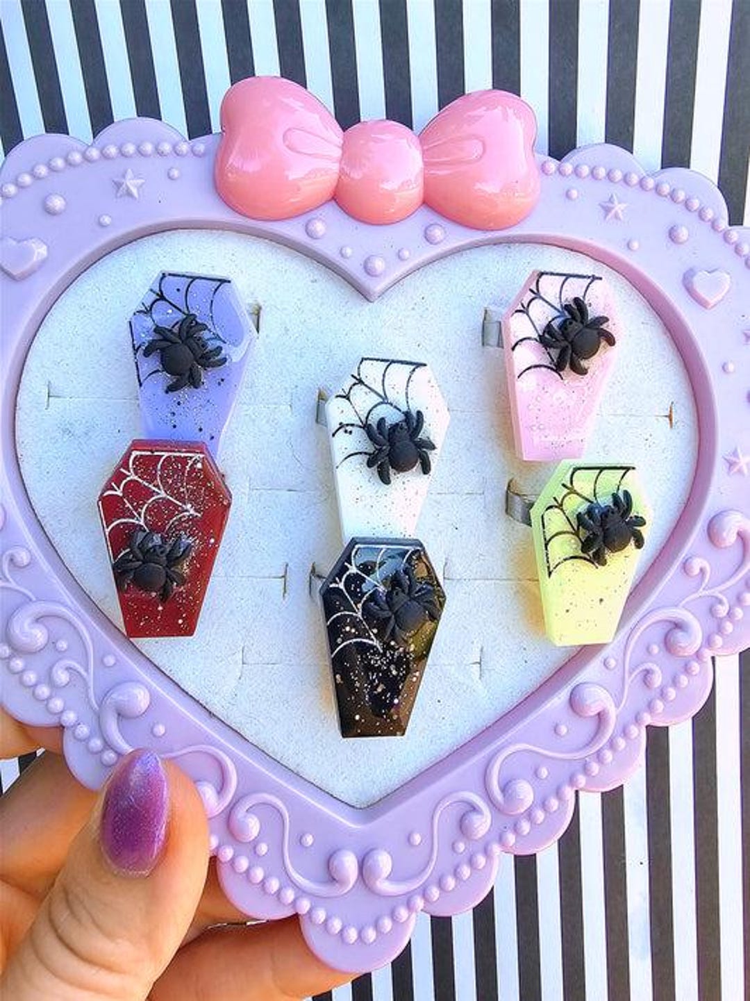 Glittery Coffin Ring | Halloween Ring | Spiderweb Ring | Spooky Ring - Etsy