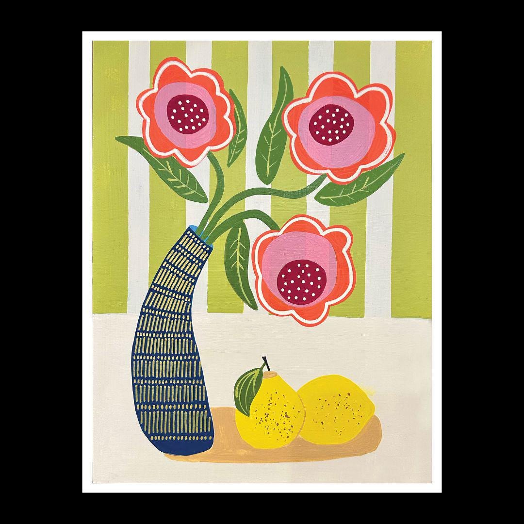 Art Print of Floral Still Life Painting, Quirky Floral Artwork ...