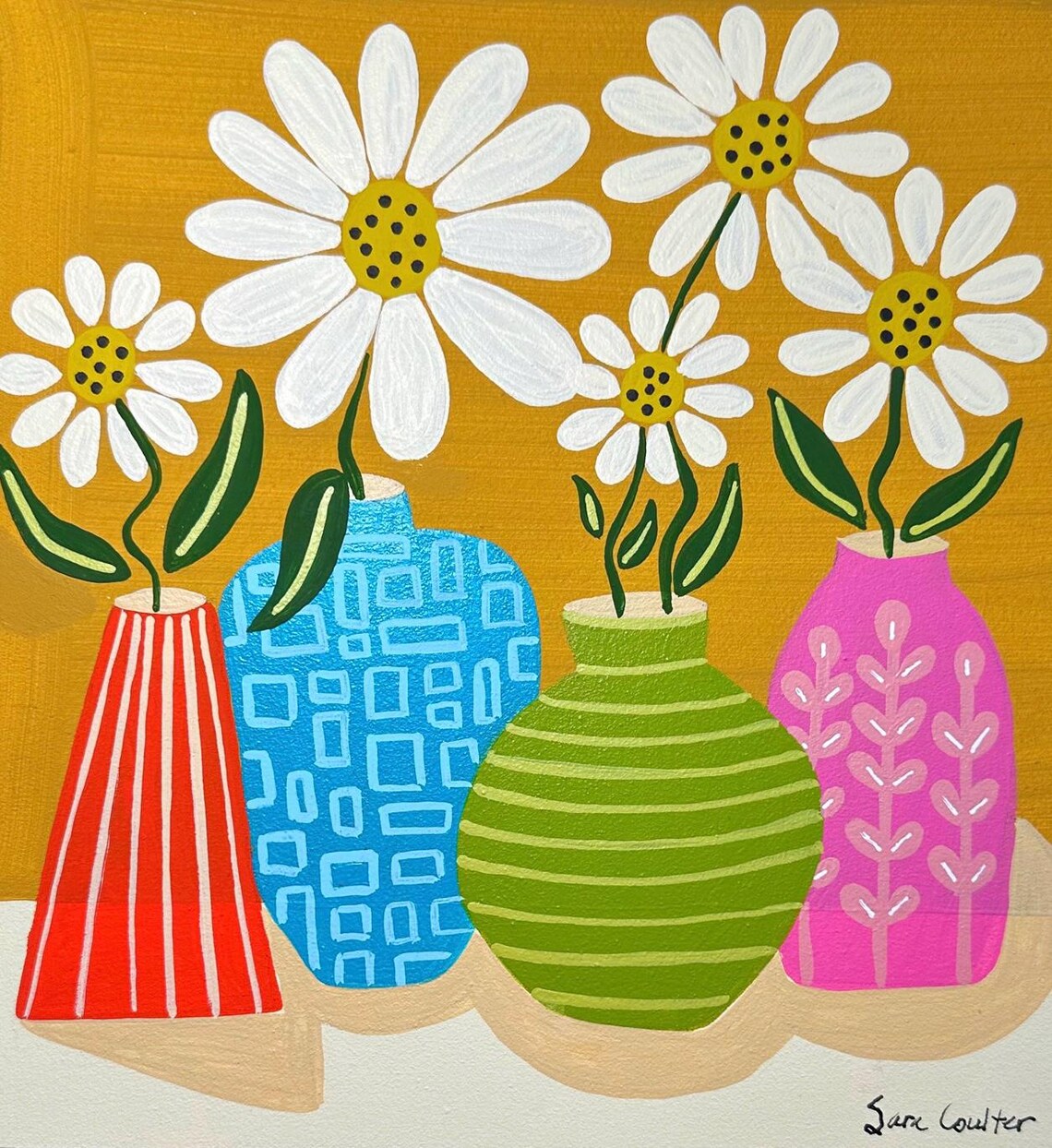 Original Acrylic Floral Still Life Painting, Quirky Floral Artwork ...