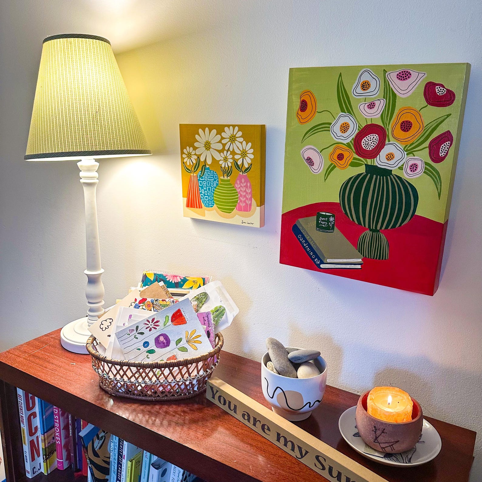 Original Acrylic Floral Still Life Painting, Quirky Floral Artwork ...