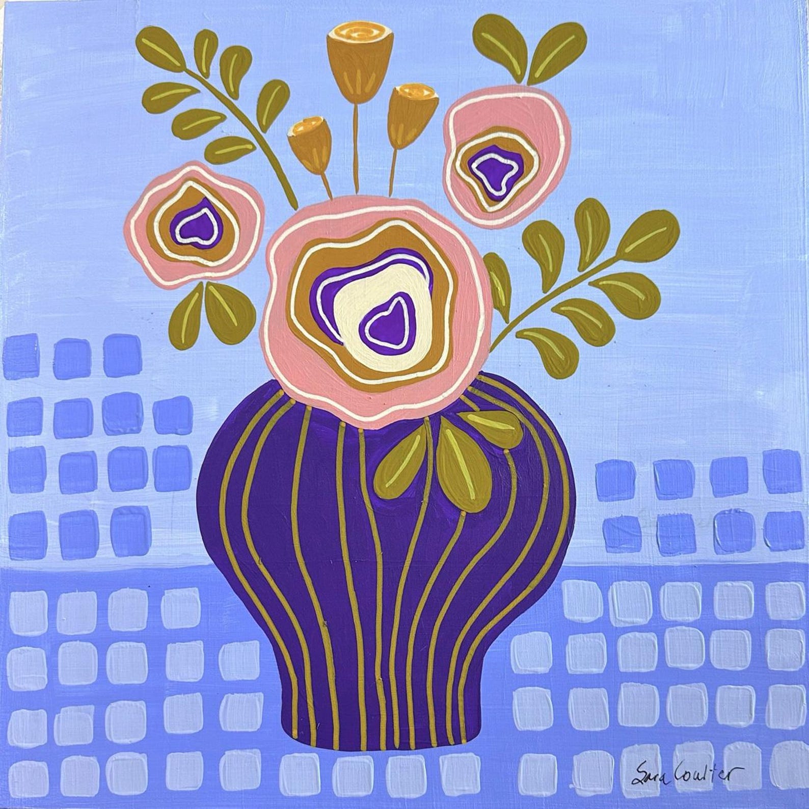 Original Acrylic Floral Still Life Painting, Quirky Floral Artwork ...