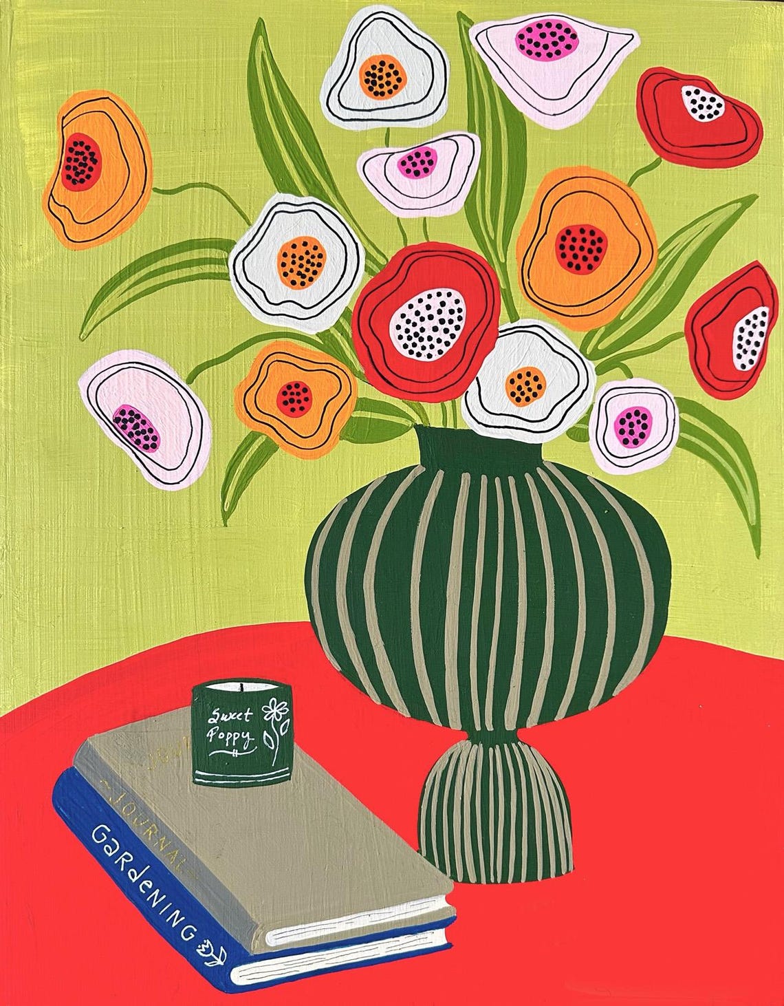 Original Acrylic Floral Still Life Painting, Quirky Floral Artwork ...