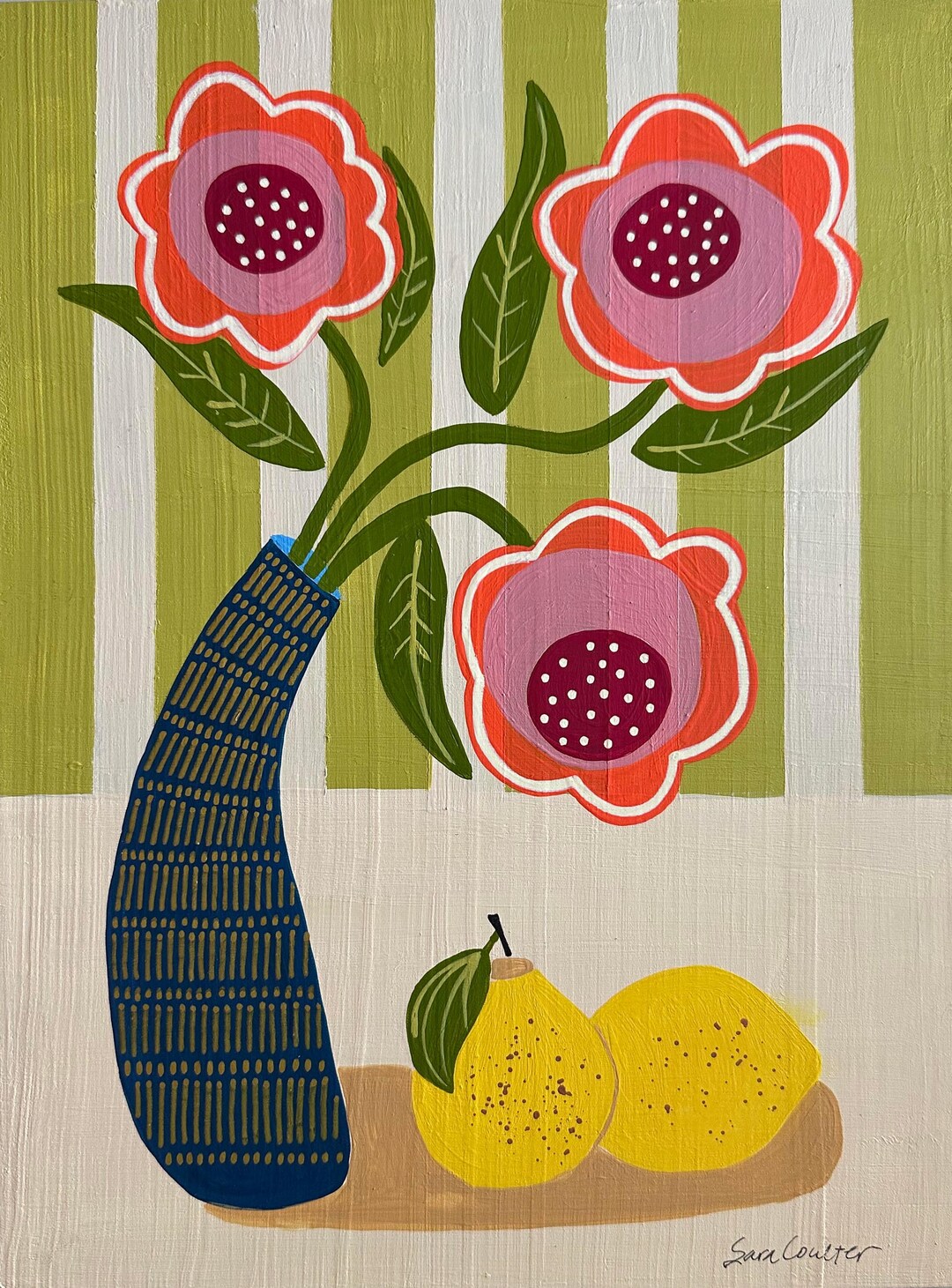 Original Acrylic Floral Still Life Painting, Quirky Floral Artwork ...