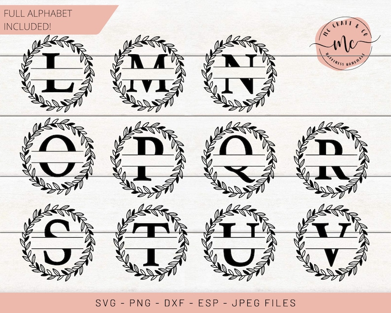 Monogram SVG Initial Svg Laurel Svg Farmhouse Sign Split - Etsy