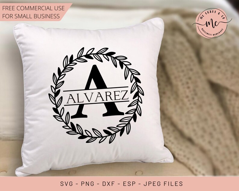 Monogram SVG Initial Svg Laurel Svg Farmhouse Sign Split - Etsy