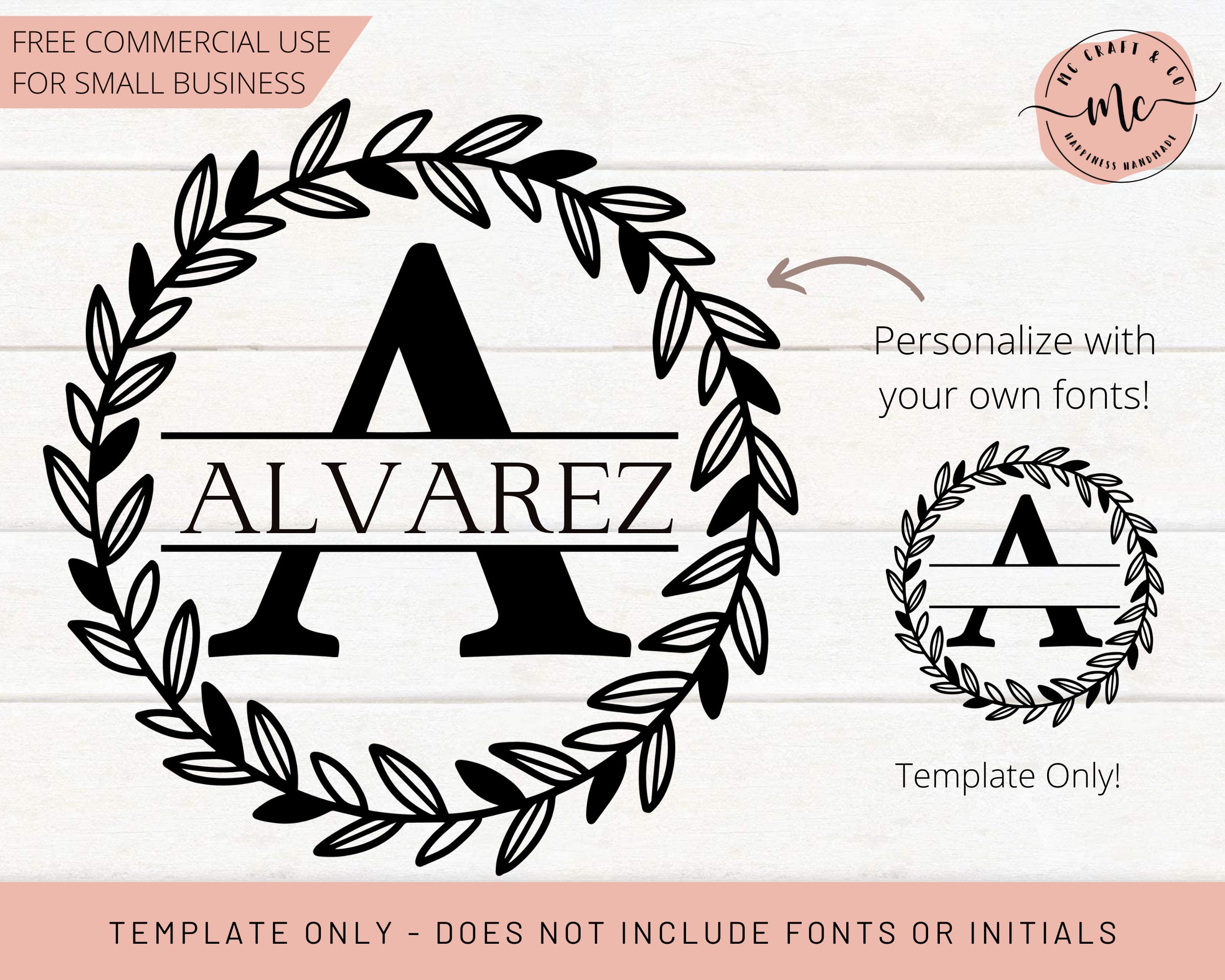 Monogram SVG Initial Svg Laurel Svg Farmhouse Sign Split - Etsy