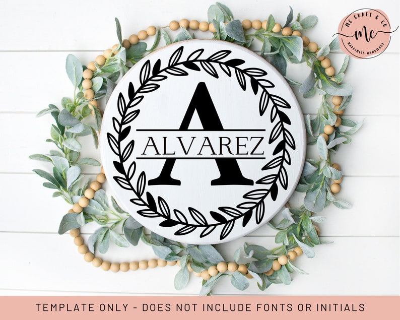 Monogram SVG Initial Svg Laurel Svg Farmhouse Sign Split - Etsy