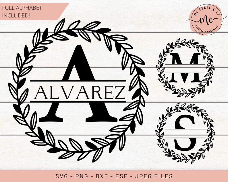 Monogram SVG Initial Svg Laurel Svg Farmhouse Sign Split - Etsy