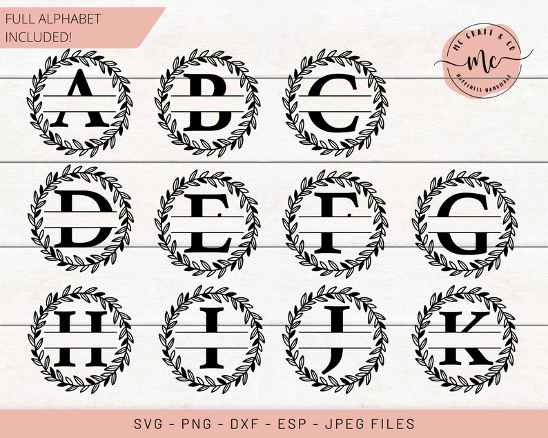 Monogram SVG Initial Svg Laurel Svg Farmhouse Sign Split - Etsy
