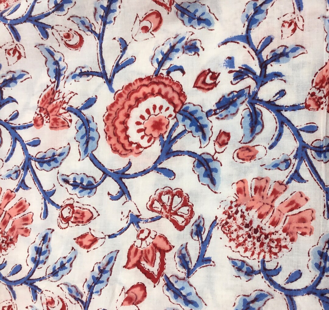 Indian Block Printed Cotton Muslin, Hand Made. Garden Jaipur Blockprint ...