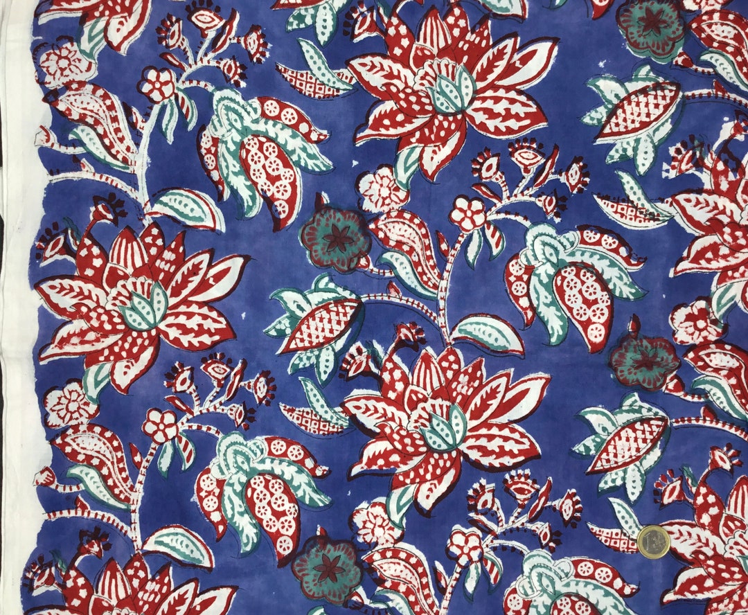 Indian Block Printed Cotton Muslin, Hand Made. Royal Blue Jaipur ...
