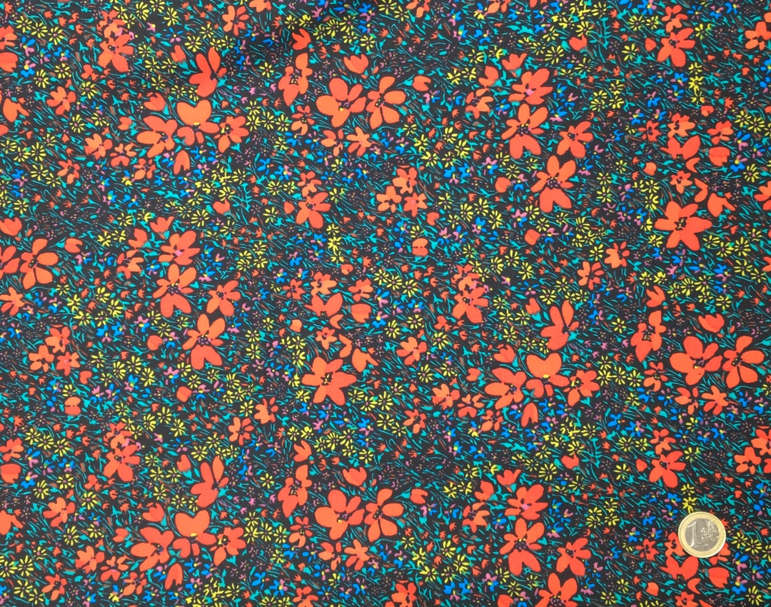 English Pima Lawn Cotton Fabric, Floral Print on Black, Cranberries - Etsy