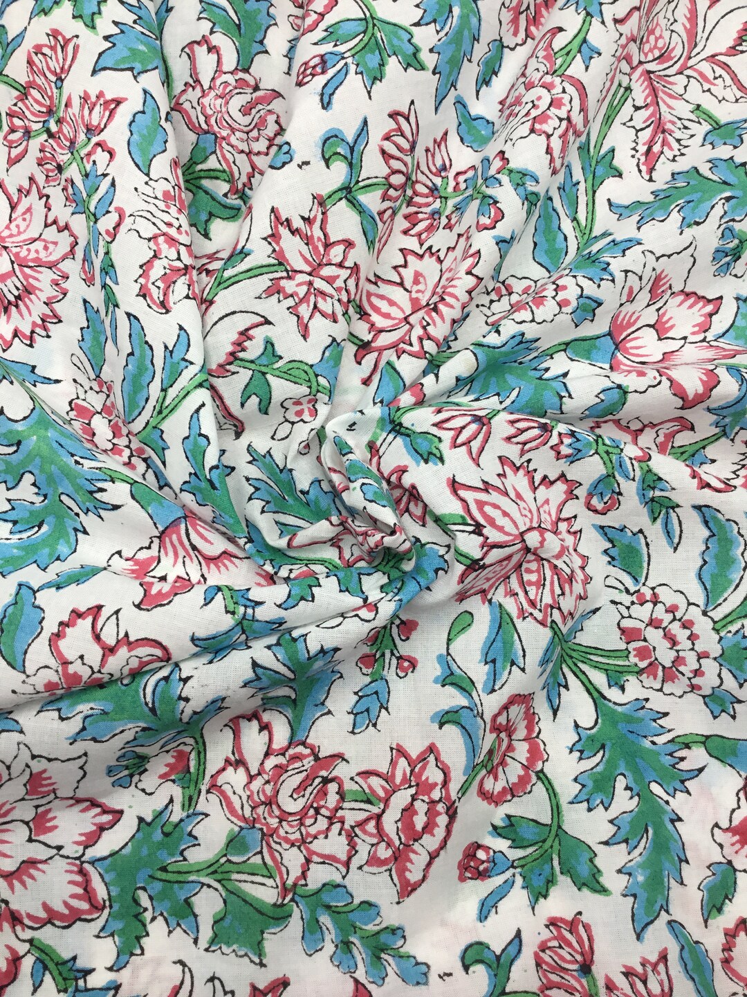 Indian Block Printed Cotton Muslin, Hand Made. Mint Jaipur With a ...