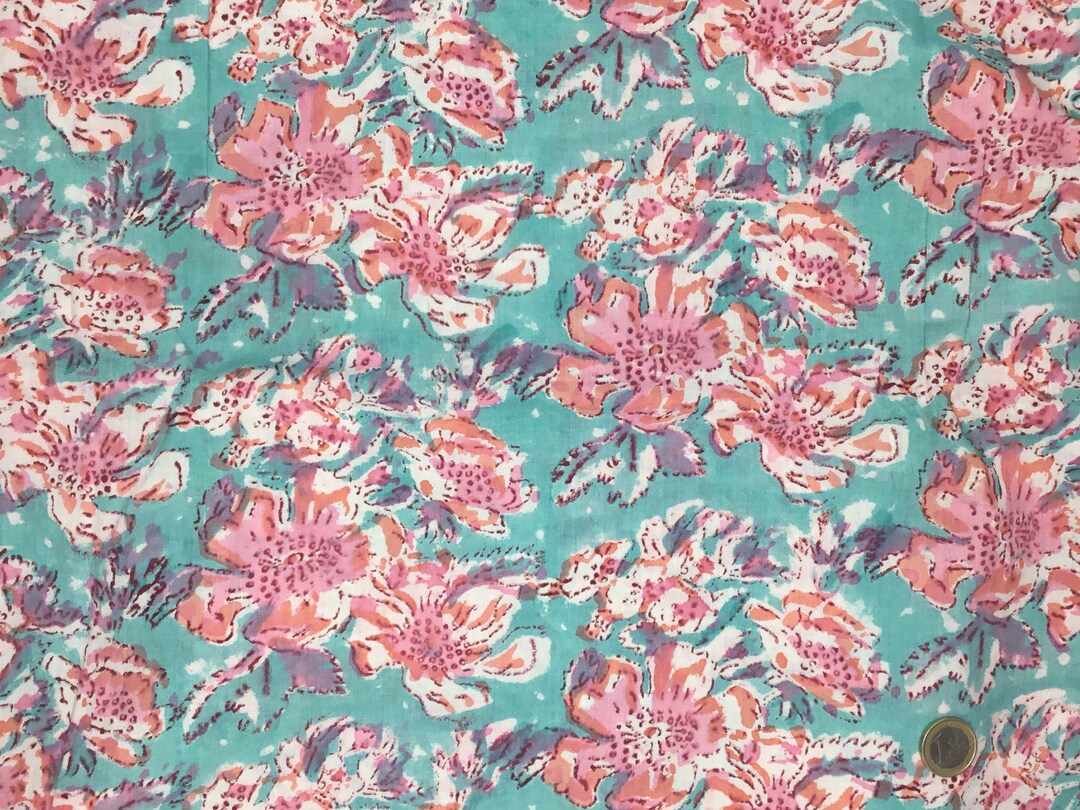 Indian Block Printed Cotton Muslin, Hand Made. Fruity Jaipur Block ...