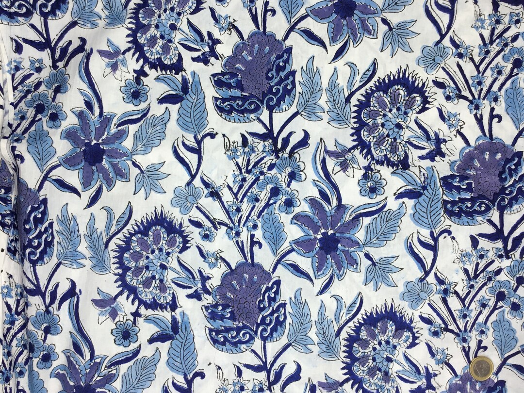 Indian Block Printed Cotton Muslin, Hand Made. Lapis Lazuli Jaipur ...
