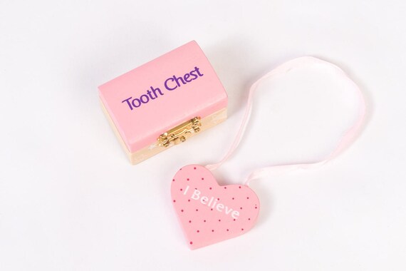 Tooth Fairy Set pink tooth chest and door hanger | Etsy