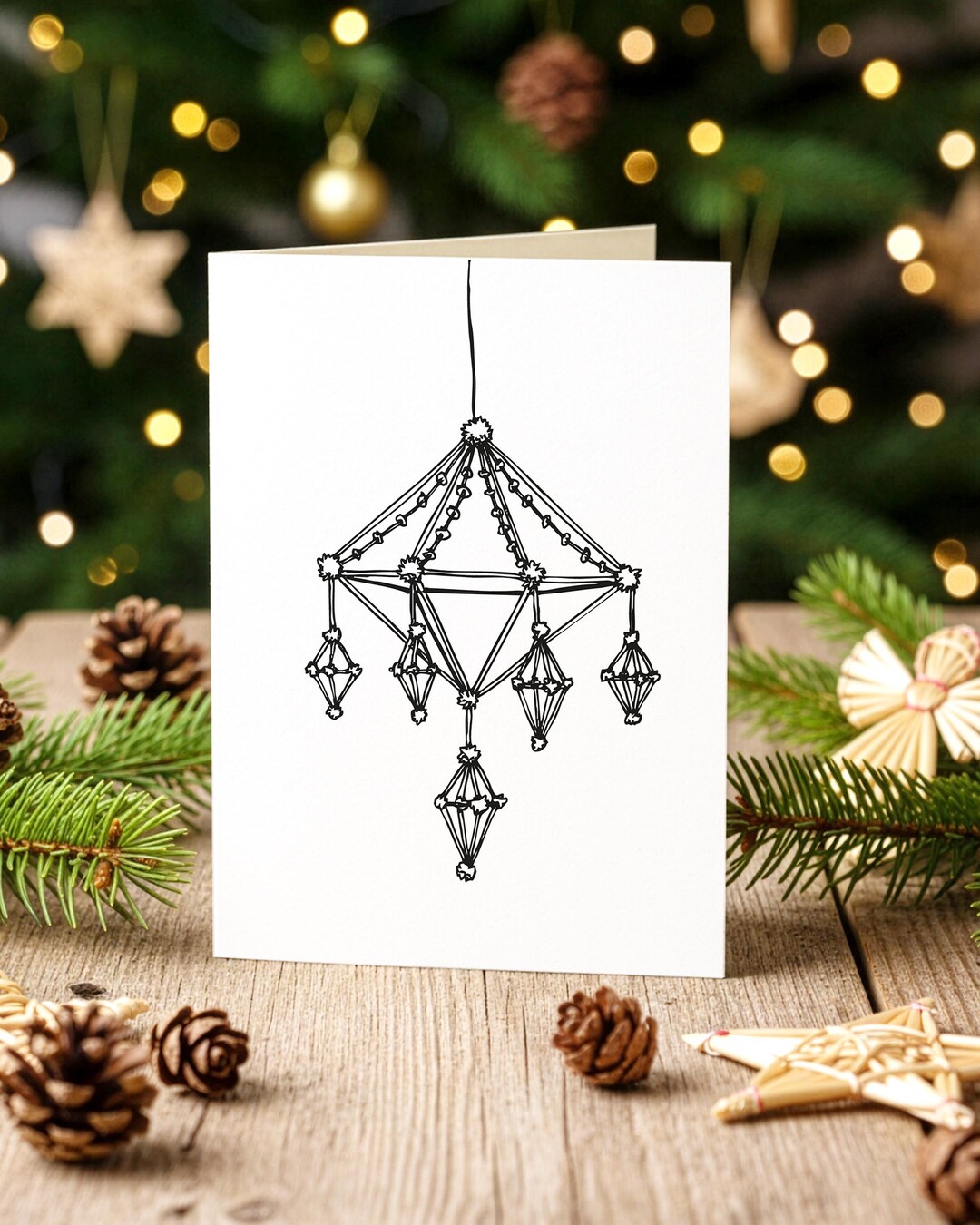 Printable Christmas Card, Minimalist Straw Ornament, Folk Rustic ...