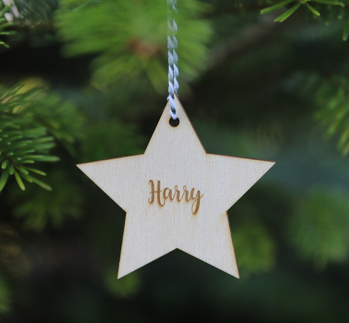 Personalised Star Decoration Wooden Engraved Decoration | Etsy