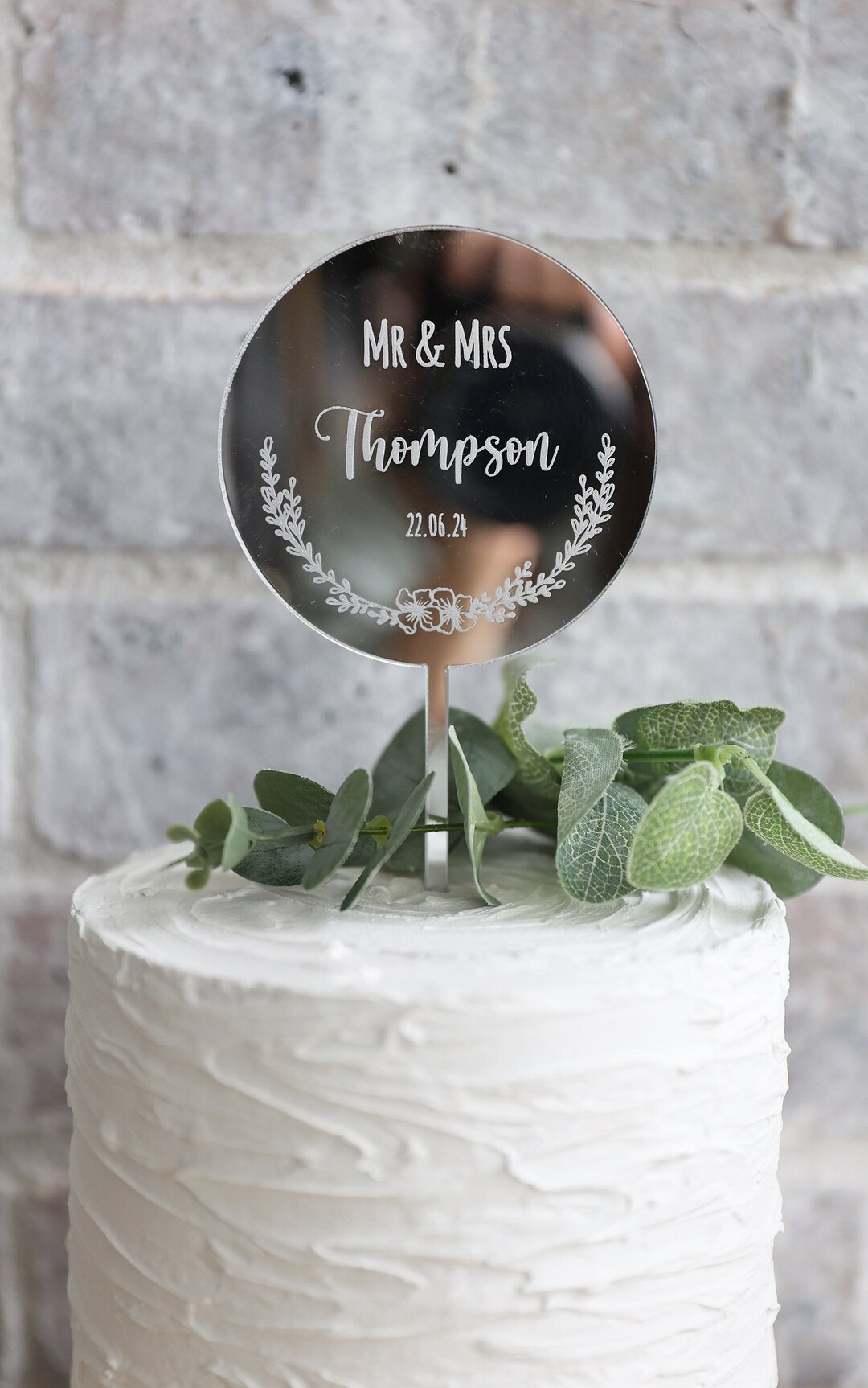 Silver Wedding Cake Topper -mirrored Cake Topper - Personalised Wedding ...