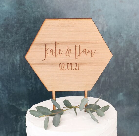 Personalised Wedding Cake Topper Hexagon Shaped Cake Topper | Etsy