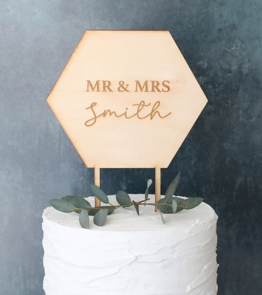 Personalised Wedding Cake Topper Hexagon Shaped Cake Topper wooden ...
