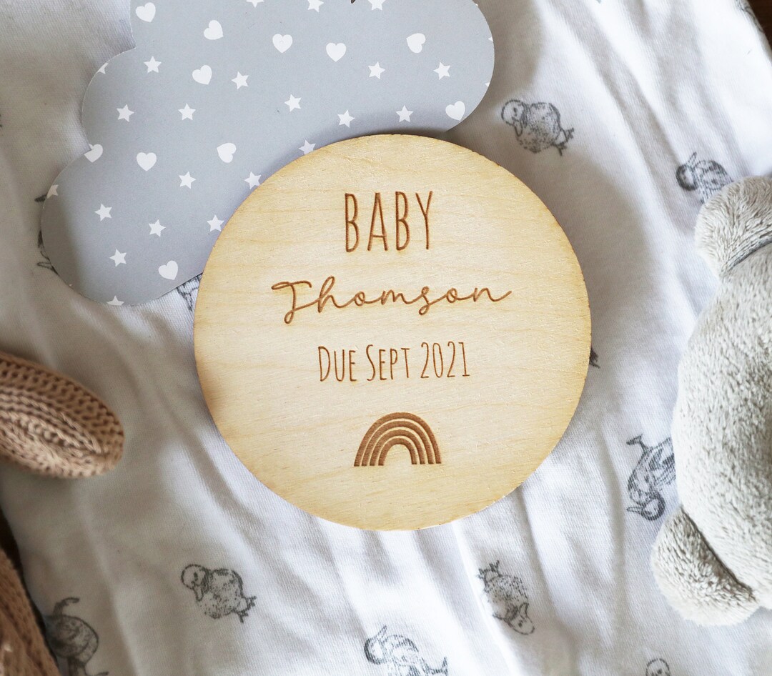 Wooden Pregnancy Announcement - Baby Announcement Disc - Baby Due Date ...