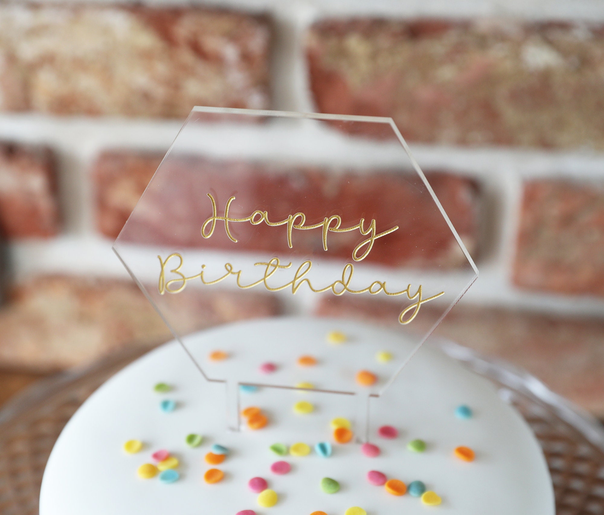 Happy Birthday Cake Topper Hexagon Shaped Cake Topper Gold | Etsy UK