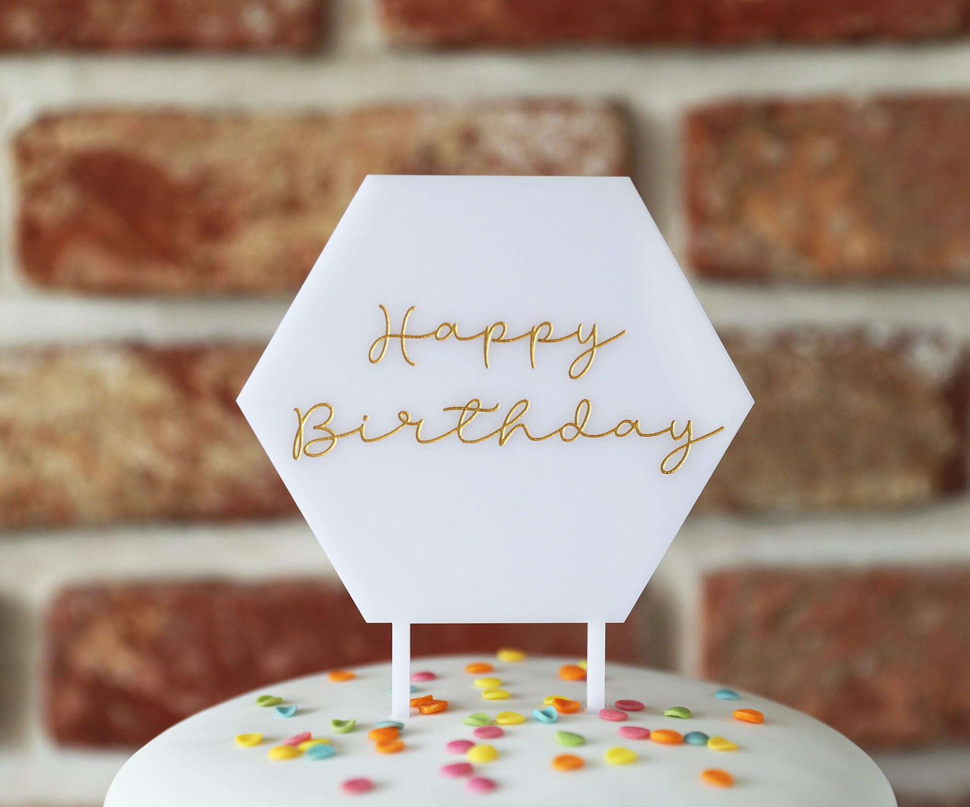 Happy Birthday Cake Topper Hexagon Shaped Cake Topper Gold - Etsy UK