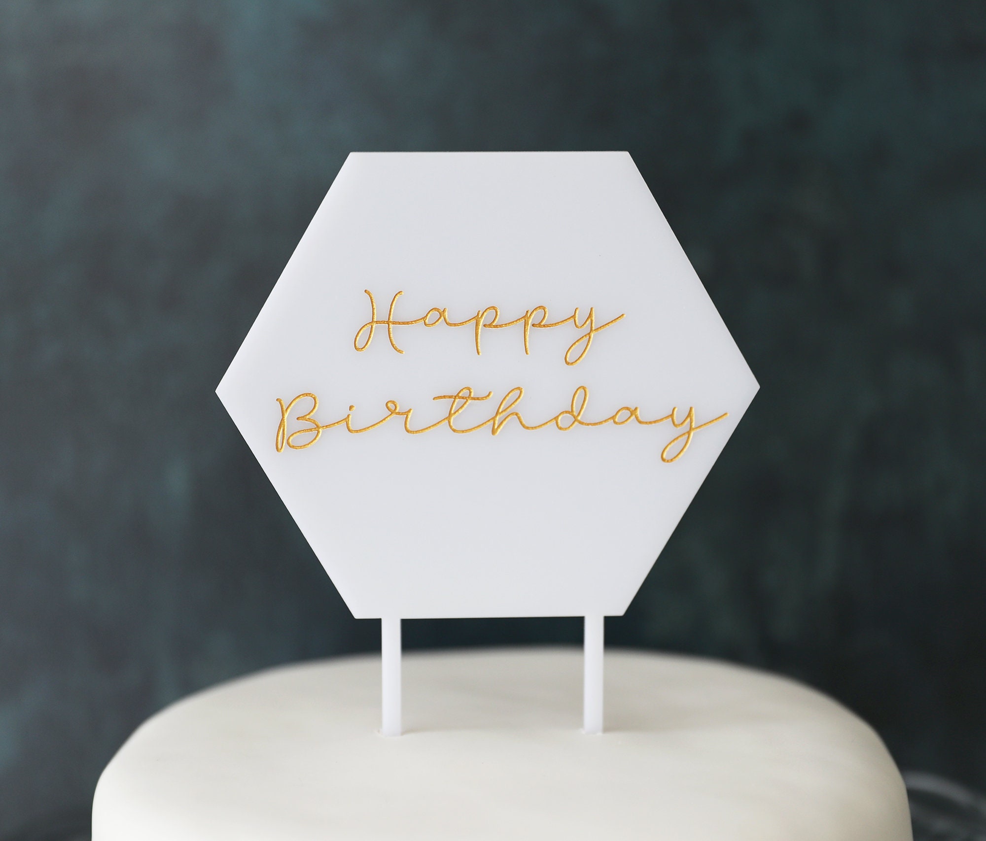 Happy Birthday Cake Topper Hexagon Shaped Cake Topper Gold - Etsy UK
