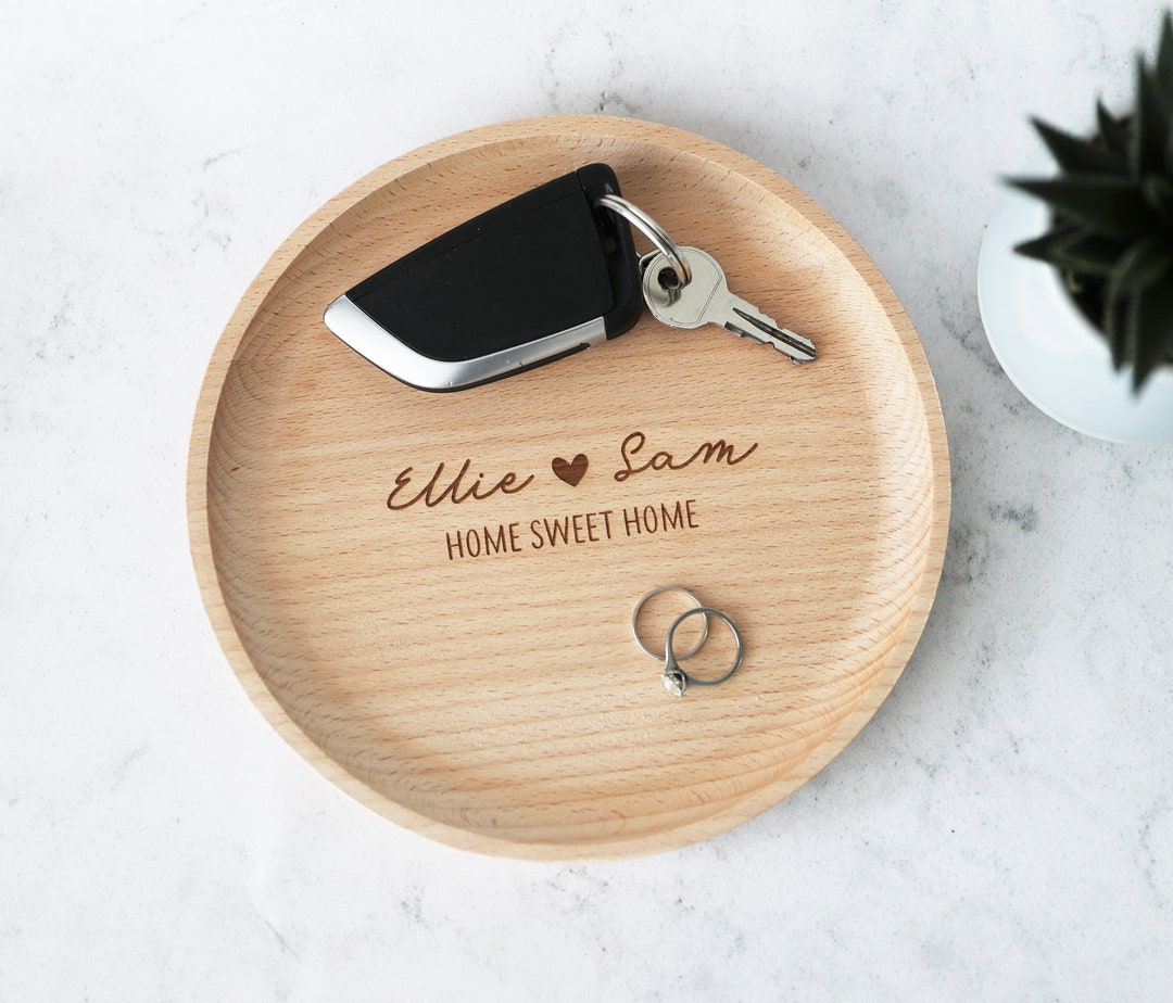 Personalised Wooden Coin Tray Wooden Trinket Dish-gift for Couple home ...